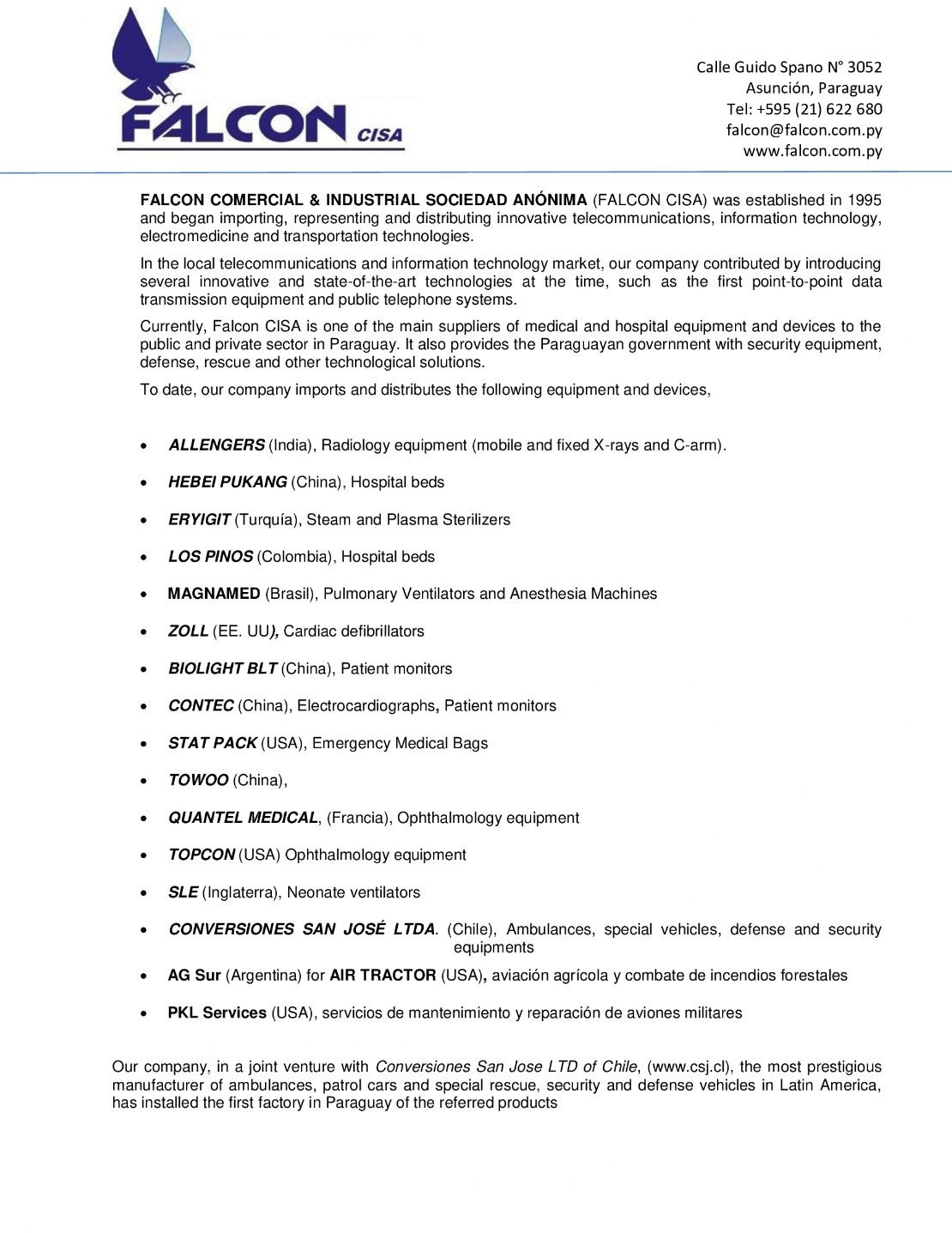 Ingles - Bienvenidos a Falcon S.A.